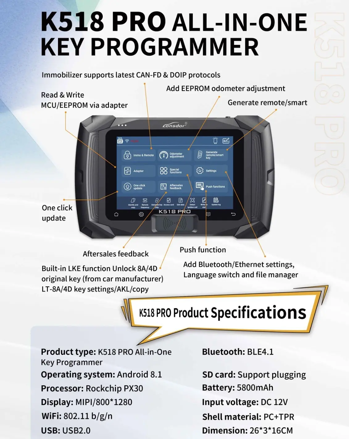 Lonsdor K518 Pro 2-Gen Key Programmer Device & Bluetooth Smart Key ...